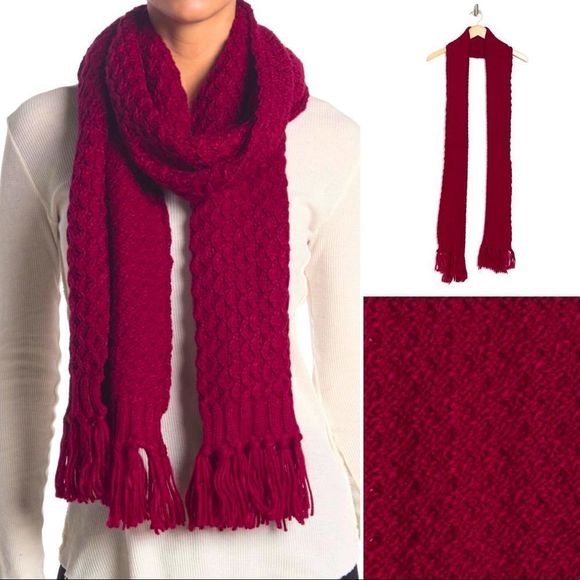 Lole | Accessories | Lolewindsorwine Red Popcorn Knit Fringe Scarf Nwt ...